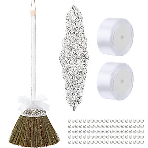 Yungyan Wedding Brooms DIY Bride Bridegroom Jump Broom 11.81 x 28.74 Inch Whisk Wedding Brooms Jumping Brooms with White Ribbons Artificial Pearl for African American Wedding Ceremony Crafts