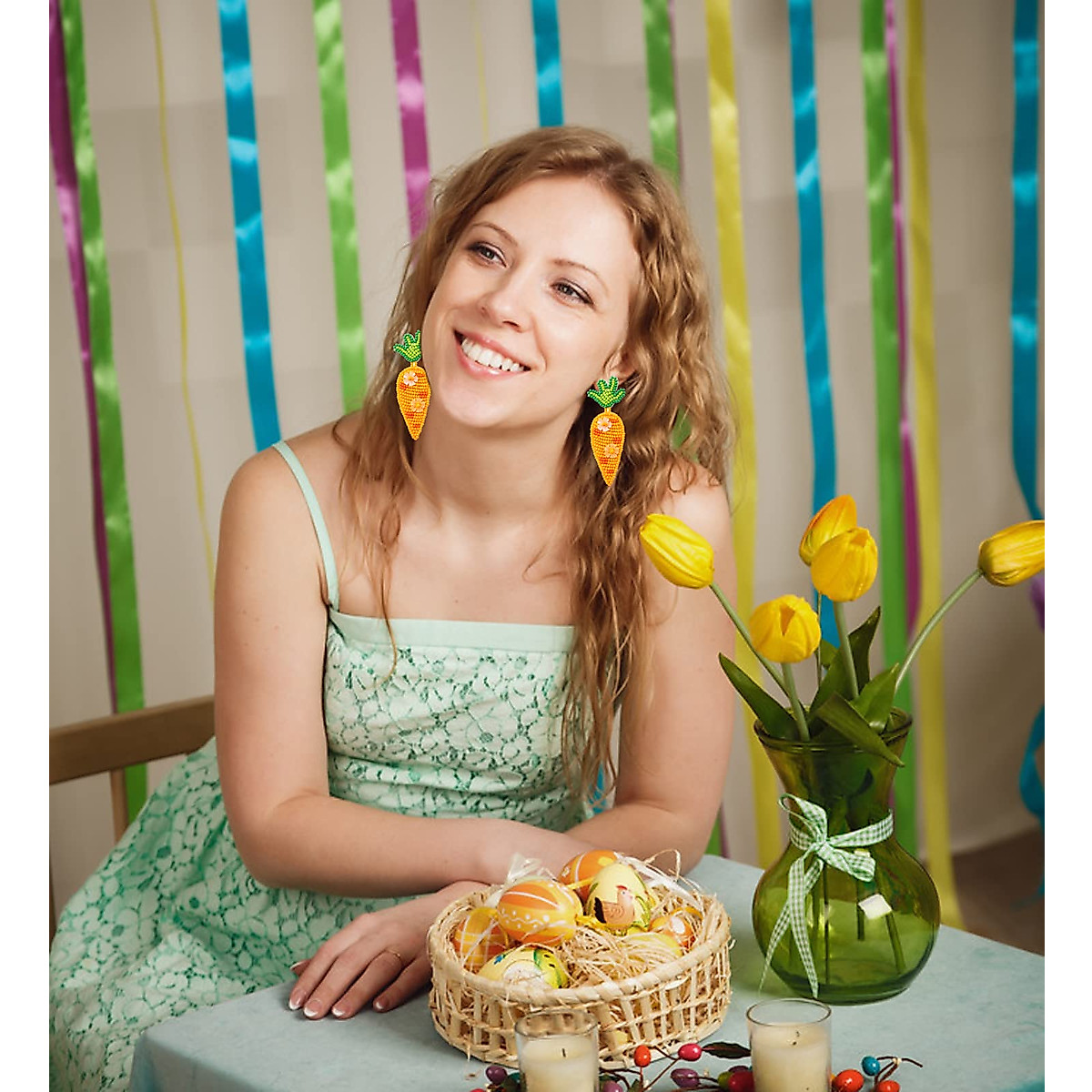 Beaded Easter Earrings for Women Dangling Cute Rabbit Egg Earrings Easter Gifts for Women Friends (Radish)