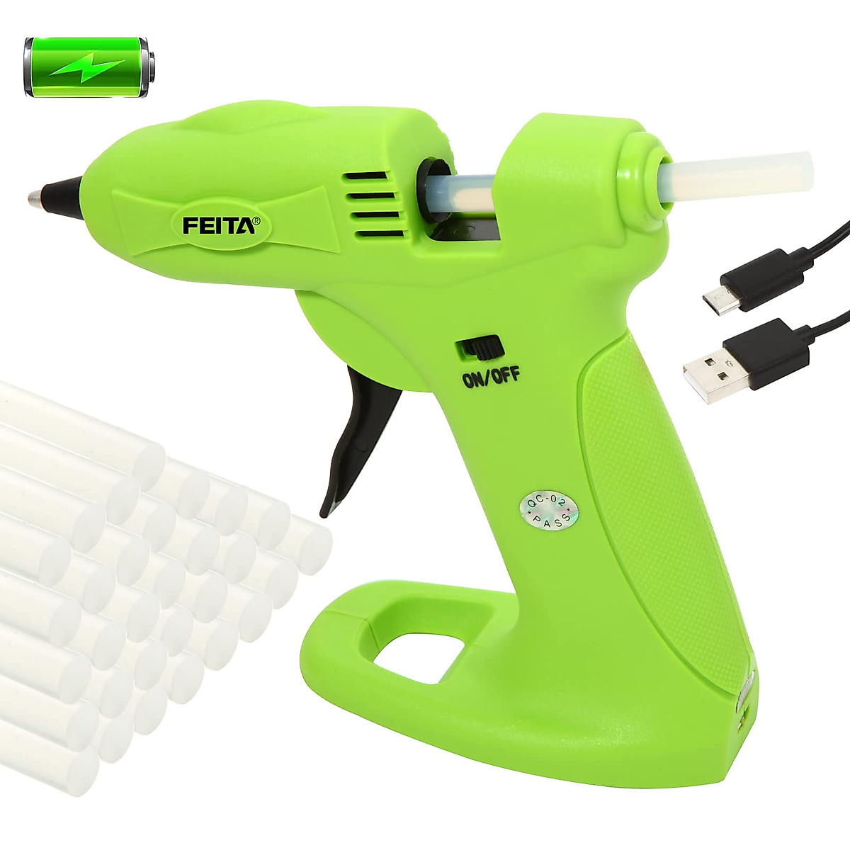 FEITA Cordless USB Rechargeable 2650mAh Mini Wireless Hot Melt Glue Gun Kit - With 30pcs Glue Sticks for Crafts, Arts, Home DIY Repairs