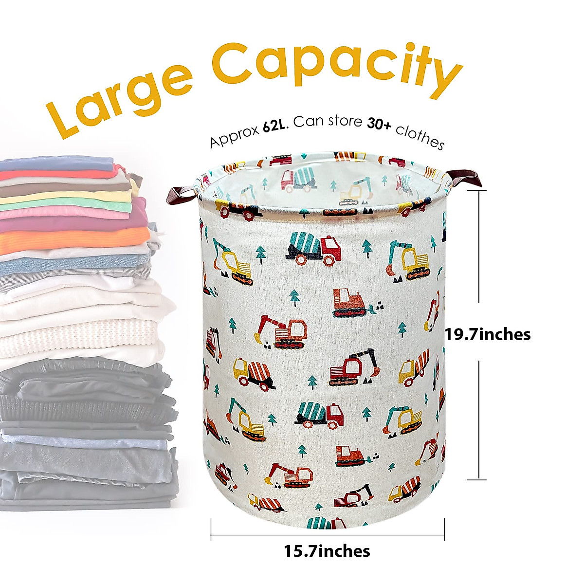 TARWEMMQN 2-Pack Baby Large Laundry Hamper with Handle Collapsible Cartoon Dirty Clothes Basket Tall Freestanding Toy Storage Organizer for Laundry,Bedroom,Nursery
