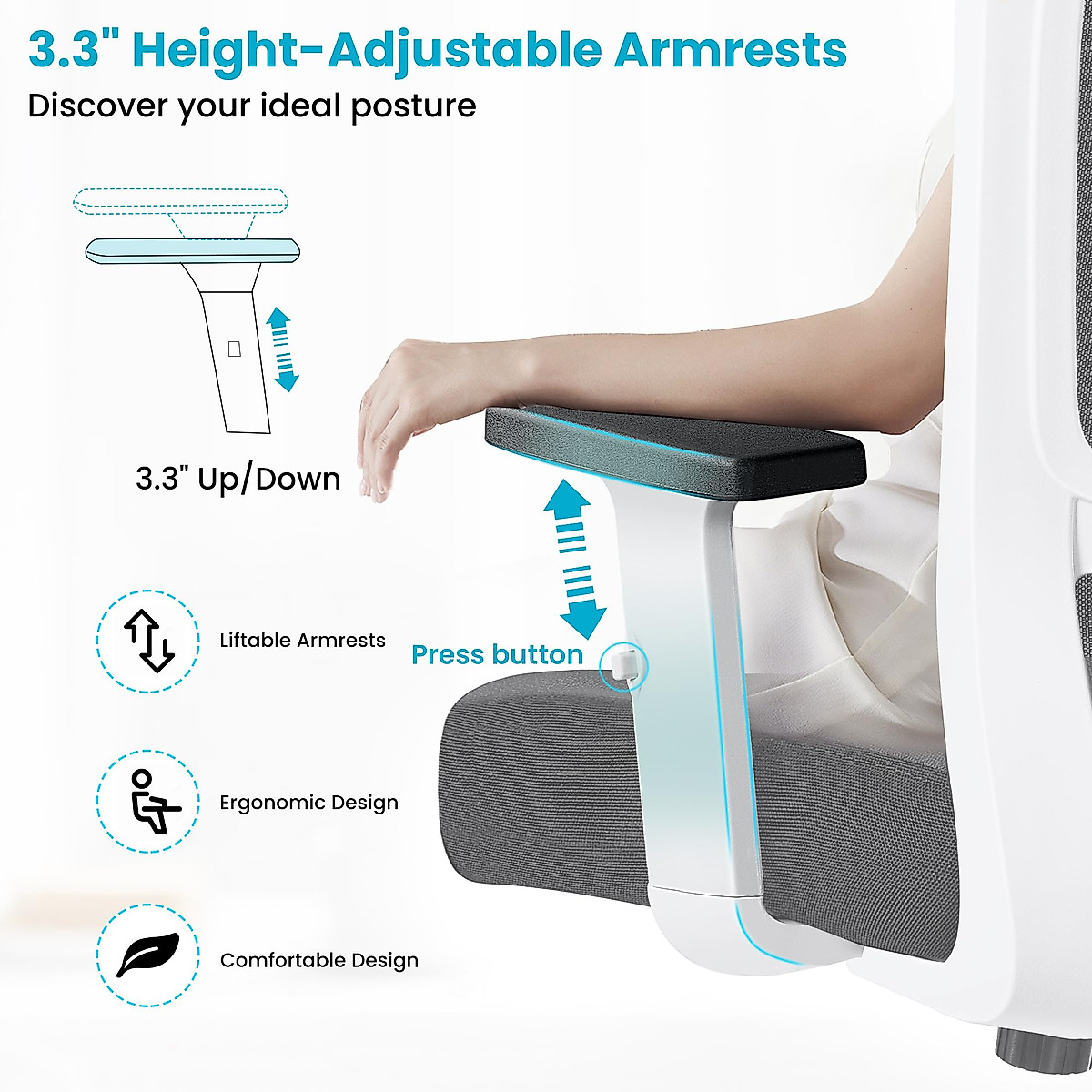 Brick Attic Office Chair Ergonomic Desk Chair High Back Computer Chair Swivel Mesh Task Chair with Adjustable Lumbar Support Armrests Headrest White