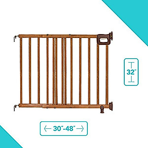 Summer Infant Deluxe Stairway Simple to Secure Wood Gate, 32” Tall Fits Openings up to 30” to 48” Wide Baby and Pet Gate for Hallways, Doorways and Stairways, Oak