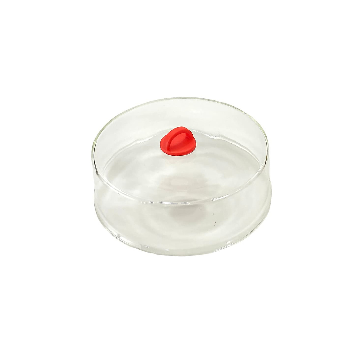 Tall Microwave Tempered Borosilicate Glass Plate Cover with Red Easy-Grip Silicone Handle - Steam Food Without Venting - Microwave/Oven/Stove Safe - 10" x 4"