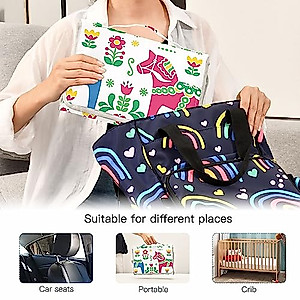 Swedish Folk Horse Portable Baby Changing Pad Travel Diaper Changing Pad Foldable Waterproof Changing Mat Station with Built-in Pillow for Newborn Essentials Gifts