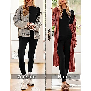 Ekouaer Women's Thermal Underwear Sets Micro Fleece Lined Long Johns Base Layer Thermals 2 Pieces Set Black M