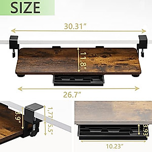 ETHU Keyboard Tray Under Desk, 26.77" X 11.81" Large Size Keyboard Tray with C Clamp-on Mount Easy to Install, Computer Keyboard Stand, Ergonomic Keyboard Tray for Home and Office