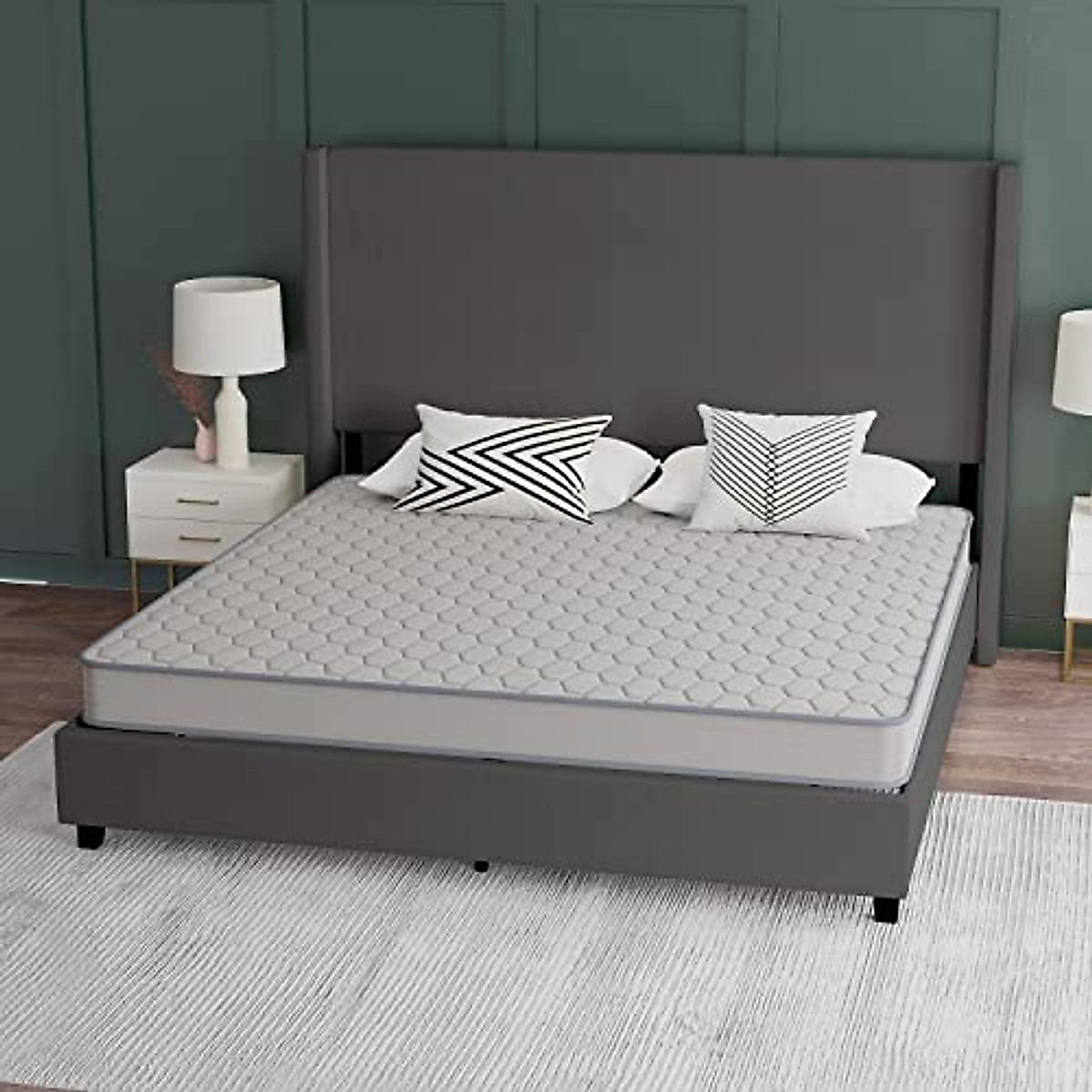 EMMA + OLIVER Asteria Premium Comfort 6" King Size Medium Firm Hybrid Innerspring Mattress in a Box with Knitted Fabric Top and CertiPUR-US Certified Foam