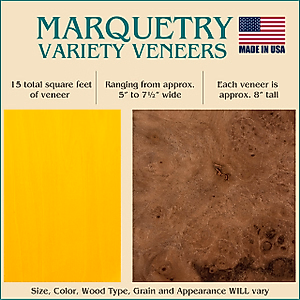 Peachtree Woodworking Supply Veneer Variety Pack for Marquetry and Inlay Work with 15 Square Feet of Domestic •Exotic •Various Grain and Color Dyed Raw Wood Veneers •No Two Packs are Alike