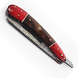 Ready to Shave Razor Custom Hand Made Damascus steel knife Razor Walnut Wood Handle Pocket Straight Razor