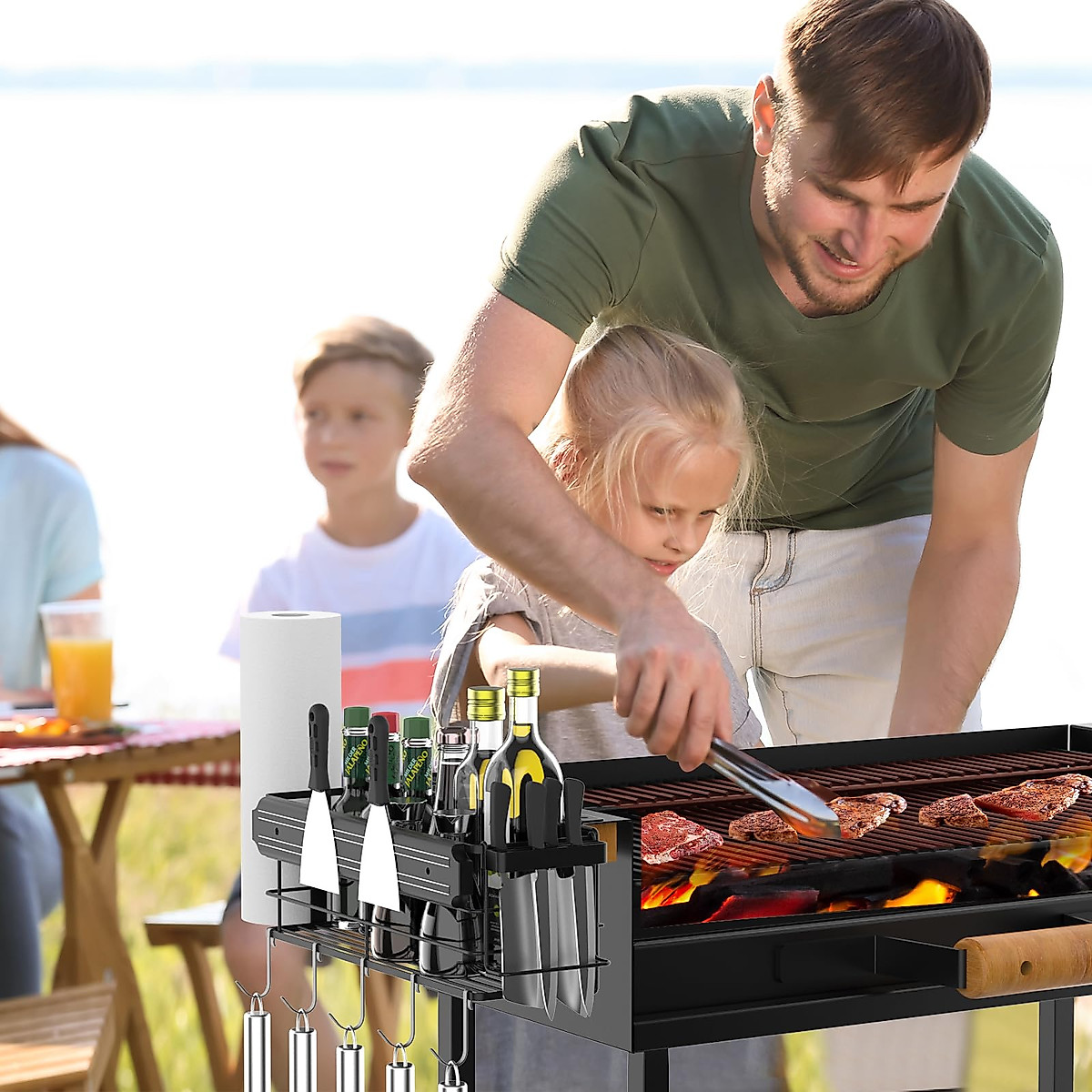 Griddle Caddy for Blackstone 28"/36" Griddle/Prep Cart Accessories Storage,Upgraded 5-In-1 BBQ Barbecue Grill Accessories Caddy Space Saving Organizer Box for Outdoor Grill with Magnetic Tool Holder