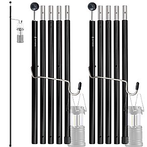 Sutekus Aluminum Poles Tarp Poles Replacement Accessories 5 Section Multifunction Aluminum Rod with Lantern Hook for Camping Shelters Canopy Support 2 Poles (Black)