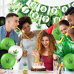 85 Pcs Weed Party Supplies Weed Themed Birthday Party Decorations Including Pot Leaves Birthday Banners Weed Shape Foil Balloon Weed CakeToppers Balloons Stickers for Adults Cannabis Birthday Party