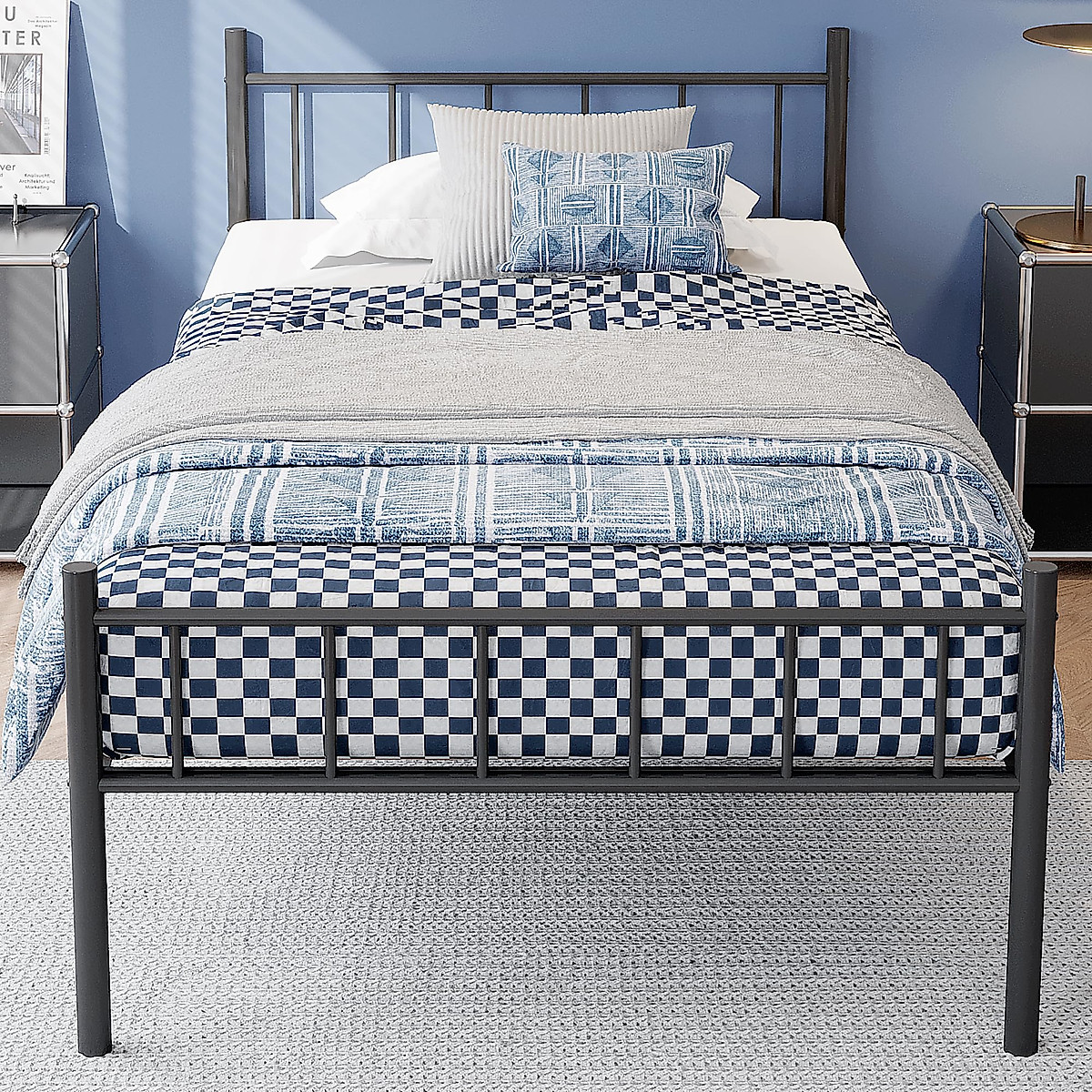 zunatu Classic Metal Bed Frame Platform Mattress Foundation with Classic Style Iron-Art Headboard/Footboard/Under Bed Storage/No Box Spring Needed/Twin XL Size Black