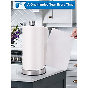 SMARTAKE Standing Paper Towel Holder, Damping Ratchet Design Paper Towel Organizer, Rustproof Toilet Paper Holder with Suction Cups, Roll Dispenser for Kitchen Countertop Home Dining Table, Silver