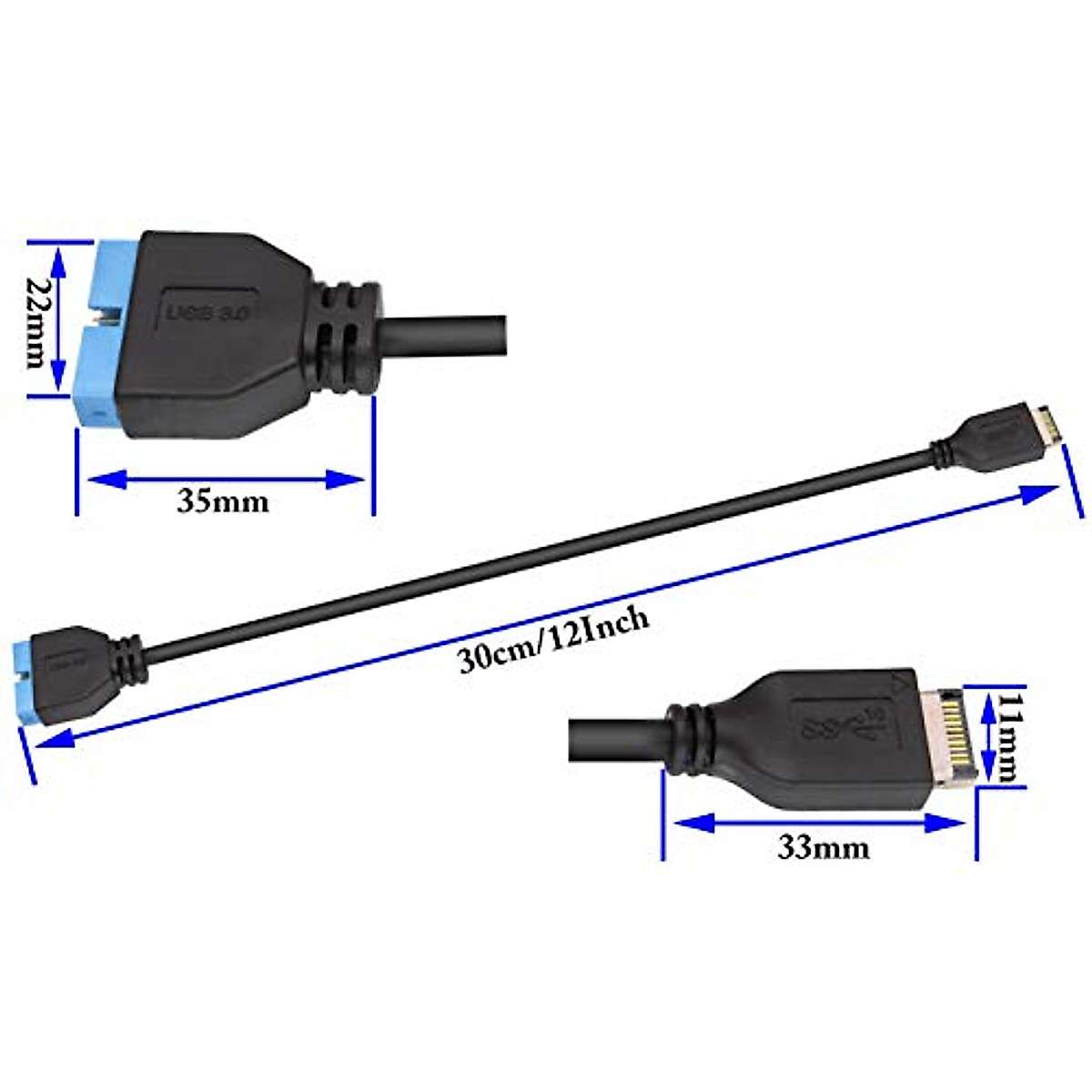 zdyCGTime USB 3.1 Front Panel Header to USB 3.0 20Pin Header Extension Cable for ASUS Motherboard 20cm Black (20p)