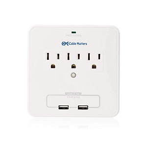 Cable Matters 3-Outlet Wall Mount Surge Protector with USB Charging and Slide-Out Smartphone Holders