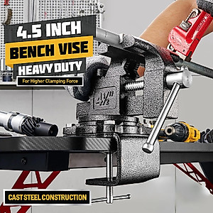 Updated 2-In-1 Bench Vise or Table Vise 4.5 Inch, Clamp Vice for Workbench Constructed with Cast Steel, Heavy Duty Workbench Vise Swivel for Woodworking