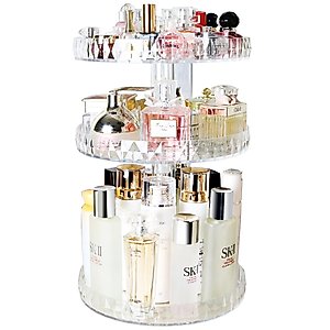 BOTIDE Diamond Pattern Three Layers Perfume Organizer, 360 Rotating Diamond Cosmetic Storage Box Transparent Acrylic Swivel Shelf Desktop Skin Care Product Dresser Finishing, Plus Size
