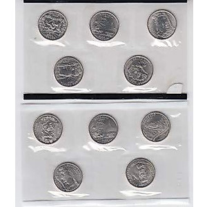 2006 Washington Quarters Fifty State Set (10) Coins Total 5 P Mint and 5 D Mint Encased In Cello From The Mint From a U.S. Mint Set Choice Uncirculated