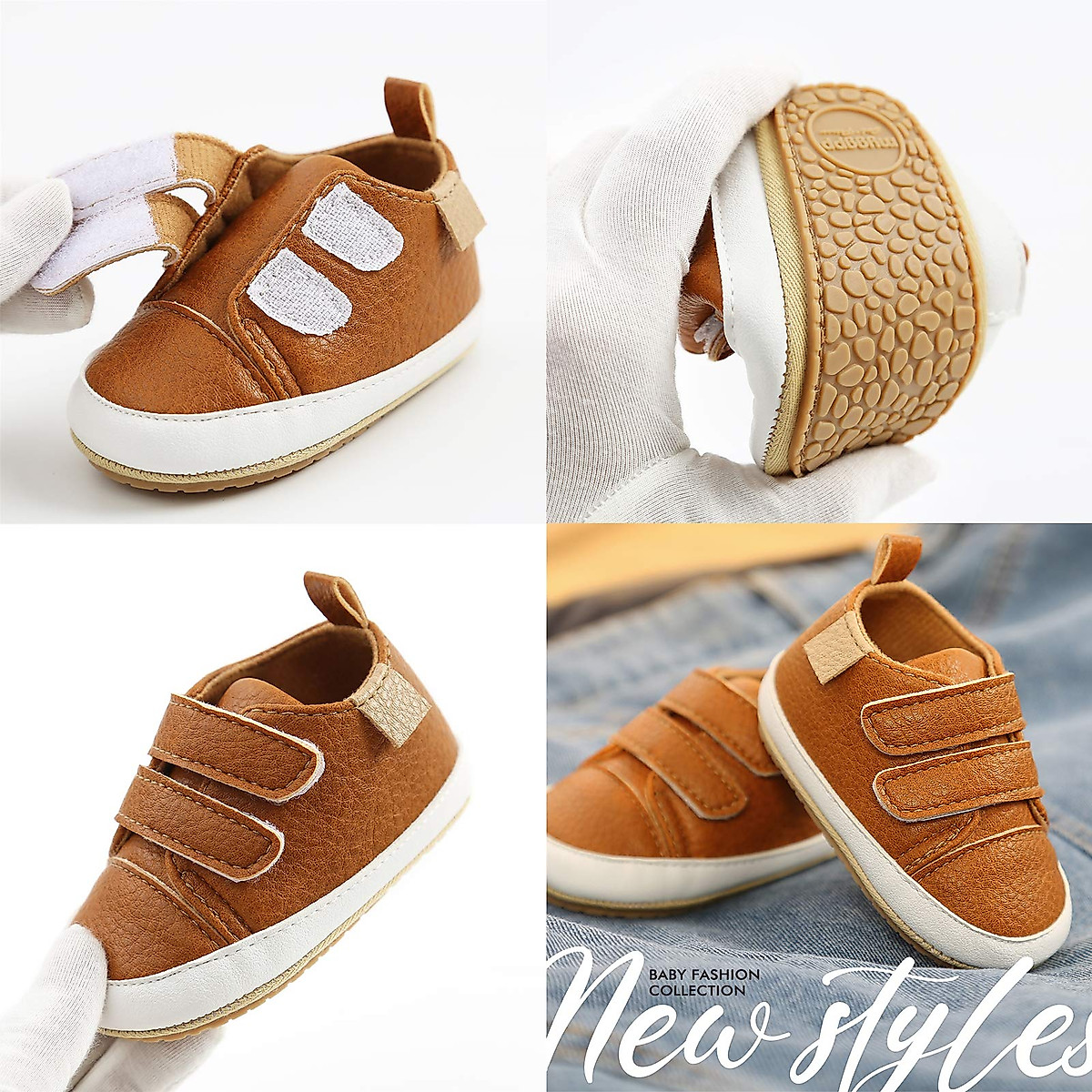 RVROVIC Baby Boys Girls Anti-Slip Sneakers Soft Ankle Boots Toddler First Walkers Newborn Crib Shoes(12-18 Months,5-White)