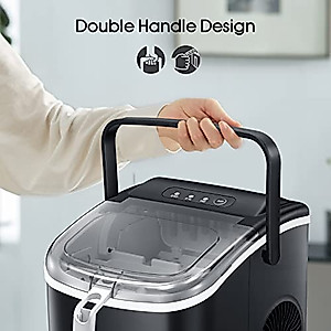 AGLUCKY Ice Makers Countertop,Protable Ice Maker Machine with Handle,Self-Cleaning, 26Lbs/24H, 9 Ice Cubes Ready in 8 Mins, with ice Scoop and Basket,for Home/Office/Kitchen (Black)
