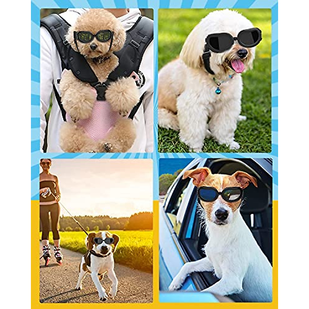 Lewondr Dog Sunglasses Small Breed Dogs Goggles UV Protection,Goggles for Small Dogs Eye Wear Protection with Adjustable Strap Windproof Anti-Fog Sunglasses for Small Dogs Doggy Doggie Glasses,Black