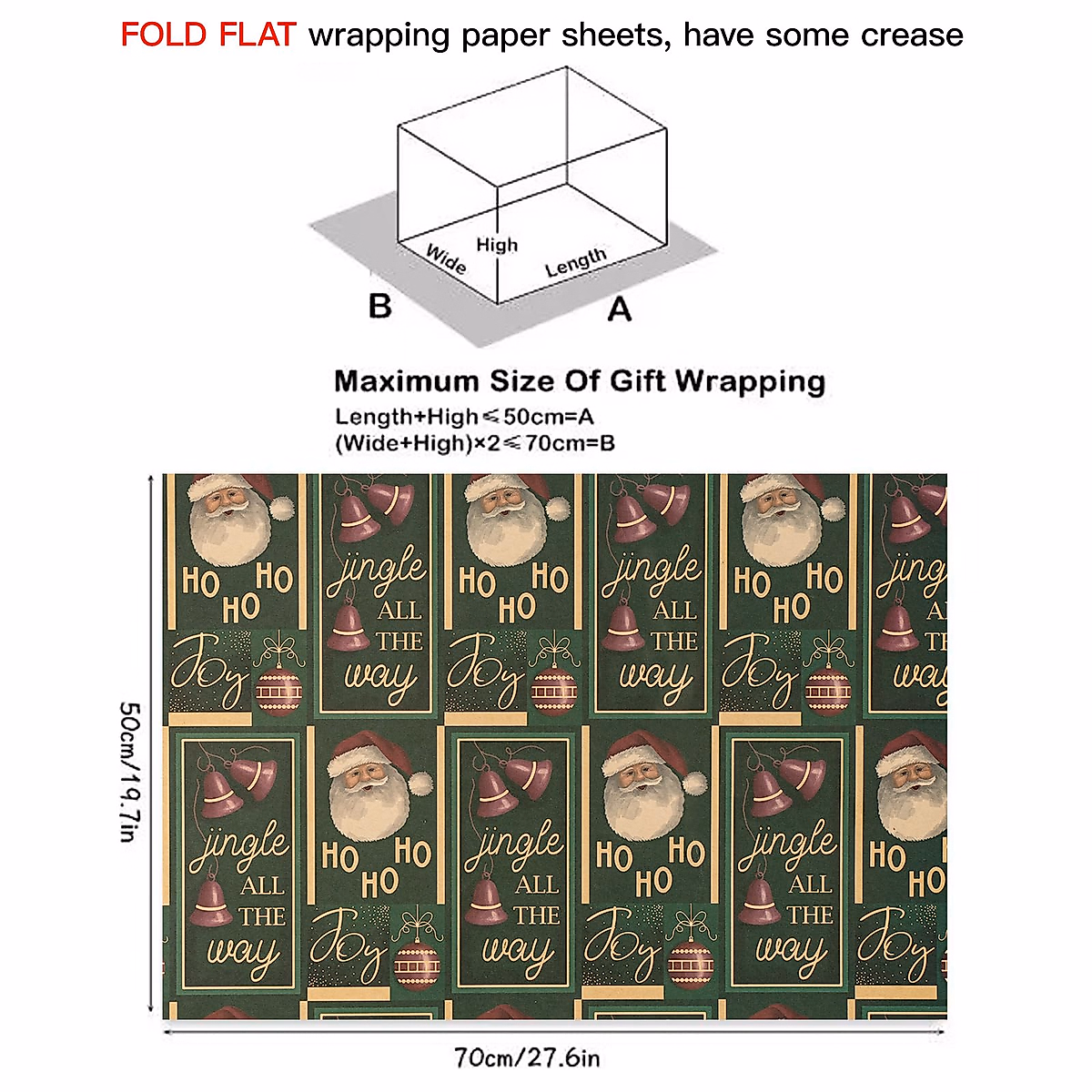 RUSPEPA Kraft Wrapping Paper Sheets - Christmas Santa Claus and Snowman Design - 12 Folded Sheets-19.68 X 27.5 Inch
