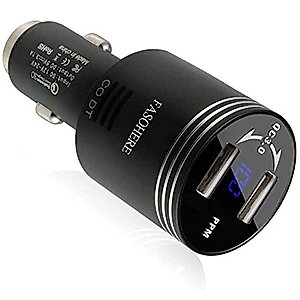 FASOHERE Car Carbon Monoxide Detector, Dual USB Car Adapter LED Display, Fast Car Charger, Quick Charge 3.0 Adapter, Car CO Alarm Detector