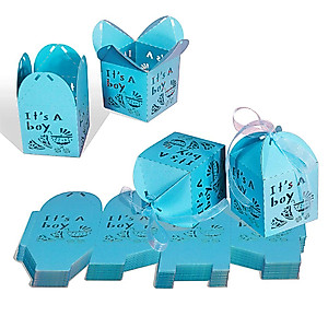 YOZATIA 50pcs Laser Cut Baby Carriage Favor Box Bomboniere Gift Candy Boxes Baby Shower Party Decoration,2.2 x 2.2 x 2.2 Inches（Blue）