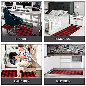 MAYHMYO Kitchen Mats Cushioned 2PCS Black and Red Kitchen Rugs Non Skid Waterproof Kitchen Floor Mat Memory Foam Cushioned Rugs Anti-Fatigue Mats for Kitchen Floor Offices & Laundries