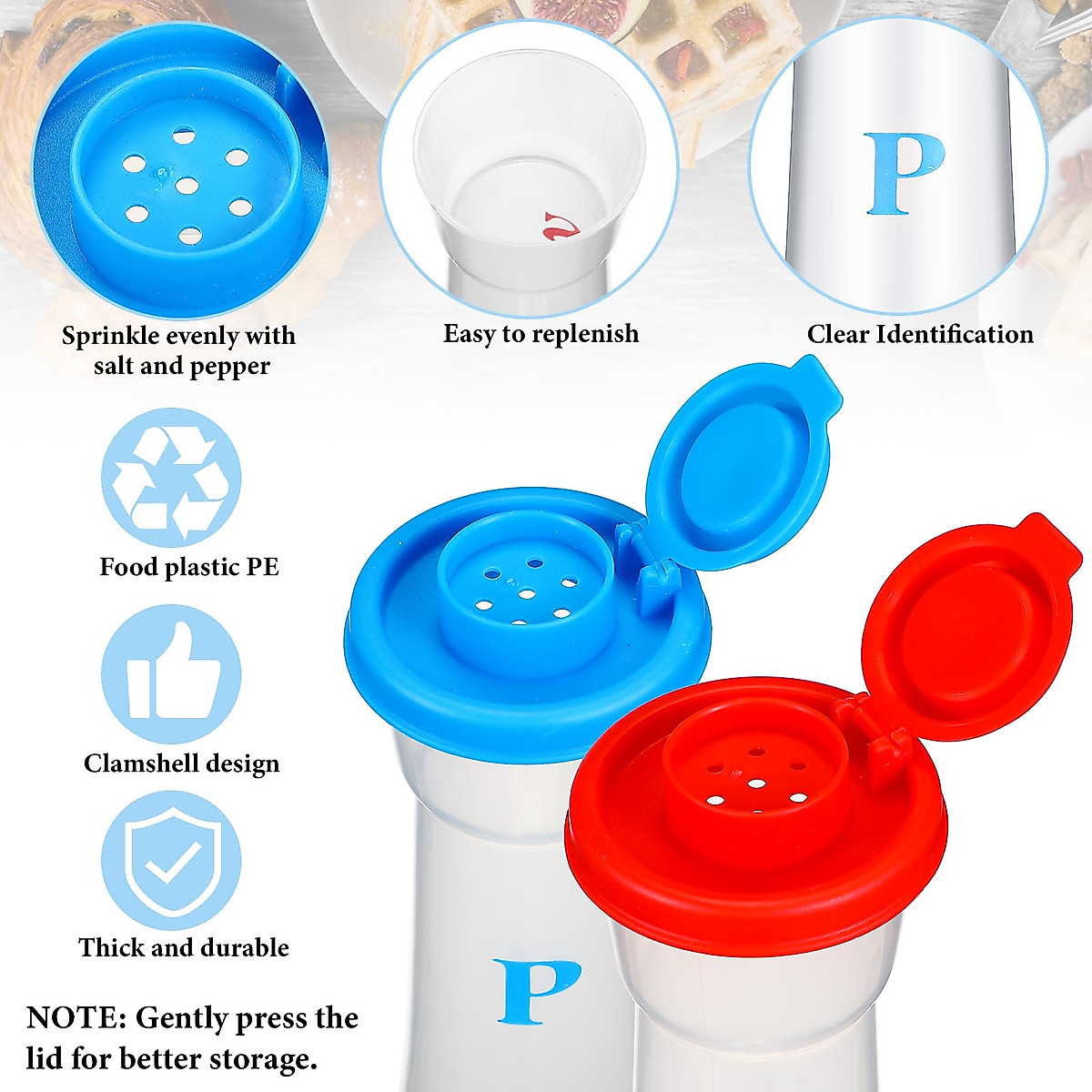 Baderke 6 Pcs Salt and Pepper Shaker Set Hourglass Plastic Salt and Pepper Shakers with Lids Airtight Spice Jar Dispenser for Restaurant Kitchen Camping Outdoor, 3 Sizes