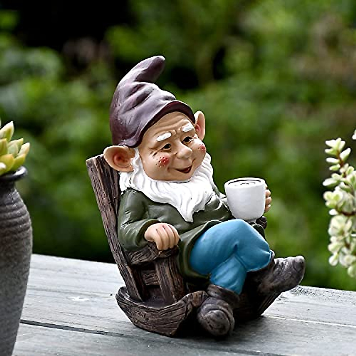 OwMell Drinking Coffee Garden Gnome Statue Decoration 7.3" Gnome Garden Statue Figurine Ornament for Indoor Outdoor Home Garden Patio Yard Lawn