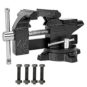 EASYBERG 4.5 Inch Bench Vise, Vice for Workbench with 270° Swivel Locking Base and 4.3in Jaw Opening, Bench Vice for Home DIY Woodworking, Drilling, Cutting Conduit