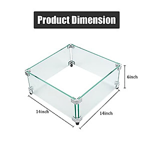 Fire Pit Wind Guard Square, 14 x 14 x 6 Inches Glass Wind Guard for Fire Pit Square