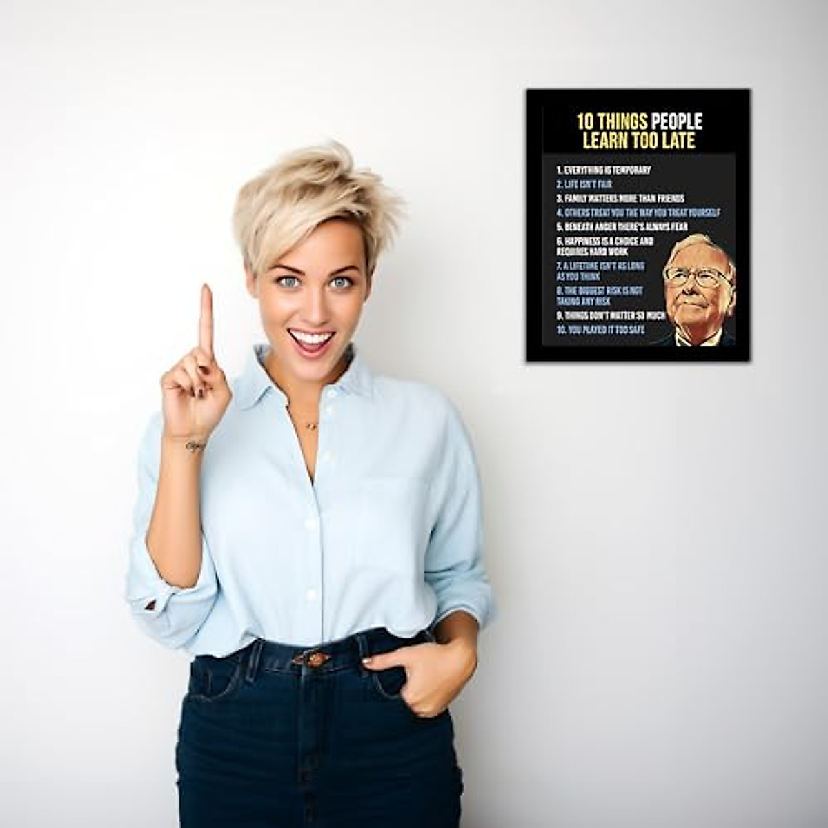 Warren Buffett Quotes- Ten Things People Learn Too Late- Motivational Wall Art Print with Silhouette Image, Inspirational Wall Decor For Home Decor, Office Decor & School Decor. Unframed-8x10"