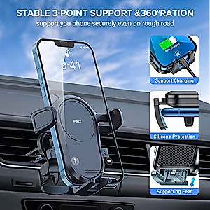 GVAVIY Car Phone Holder, 360°Rotatable Mobile Phone Holder, 2022 Upgraded Clip, Big Phones & Thick Case Friendly for Air Vent Hands Free Clip Cell Phone Holder Compatible with All Smartphones