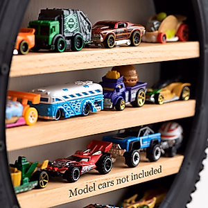 Tapeera Model Car Display Case Stand - Toy Cars Organizer Wall Display Tire Shelf Cabinet - Holds Up to 18 Diecast 1/64 Car Collectibles - Compatible with Hot Wheels Matchbox - Wheel Diameter 16 Inch