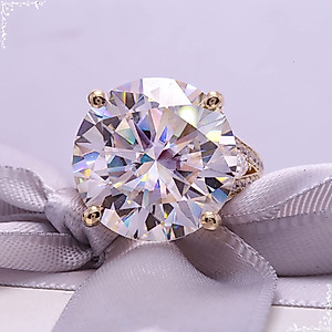 Dsnyu 585 Yellow Gold 14K Woman Engagement Ring, 8ct Moissanite Couple Rings Gold, 4-Prong Round Customized Size Rings for Couples for Wedding