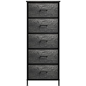 Sorbus Tall Fabric Storage Dresser - Stand Up Tower of 5 Drawers with Steel Frame, Wood Top, & Faux Wood Fabric - Great for Bedroom, Dorm, Closet, Living Room, Entryway - Narrow Nightstand Organizer