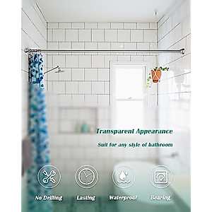 PREBENE Adhesive Shower Curtain Rod Holder, No Drilling | Invisible Rod Retainer, Transparent Tension Rod Holder