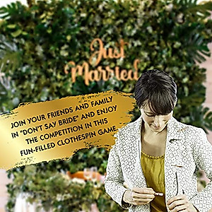 Don't Say Bride Sign,Bride Shower Clothespin Game，Includes a 8x11 Standing Sign and 50 Mini Natural Clothespins - BIG005