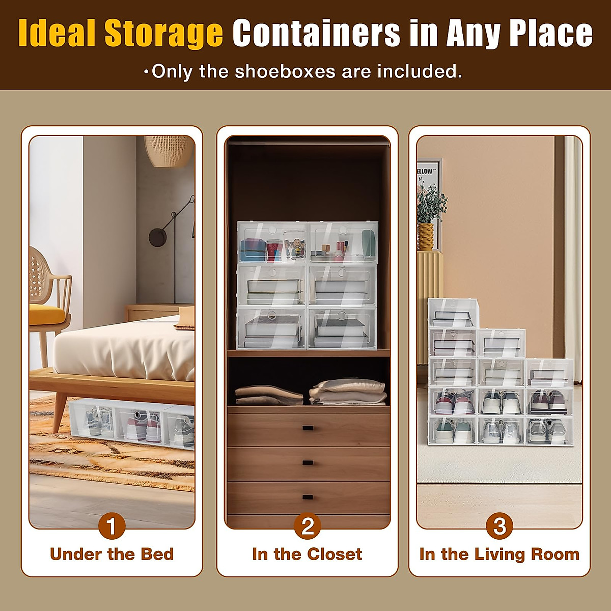 LIYUANJUN Stackable Shoe Box, 24Pcs Shoe Storage Box Shoe Sneaker Organizer DIY Shoe Stand Containers for Women Men Putting Slippers Boots in Living Room Hallway Transparent