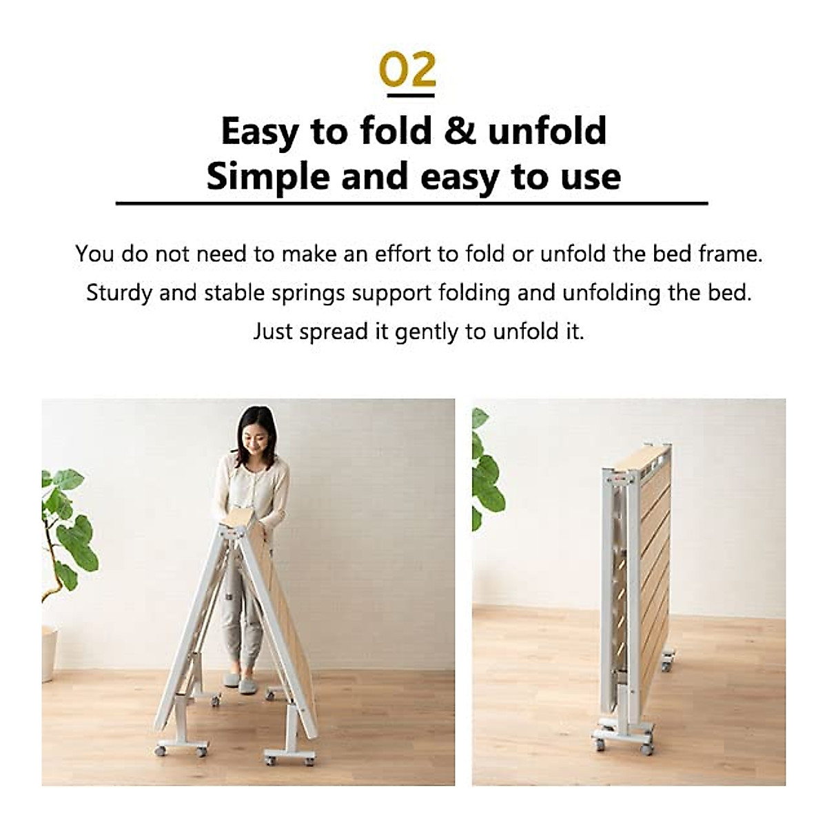 EMOOR Wood Slatted Folding Rollaway Platform Bed SUNOKO-MEHOL Twin for Japanese Futon Mattress (Walnut), Foldable Sleeping Bed Guest Student Dormitory Tatami Mat