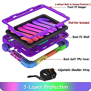 LTROP iPad Mini 6 Case 2021, iPad Mini 6th Generation Case for Kids, Heavy Duty Shockproof Cover with Pencil Holder/360 Rotating Stand/Hand Strap for iPad Mini 6th Generation 8.3 Inch 2021, Purple