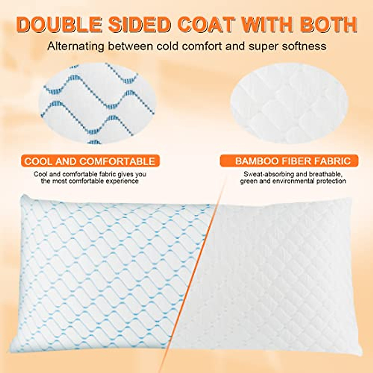 VAINOC Memory Foam Pillows Standard Size Set of 2, Adjustable Cooling Pillow for Side Back Stomach Sleepers  with Washable Removable Cover