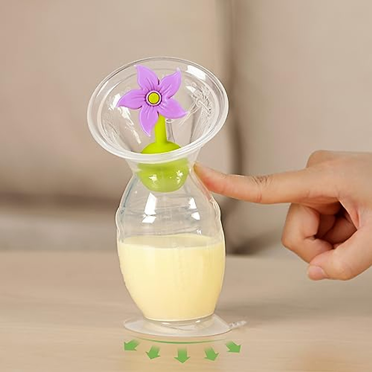haakaa Manual Breast Pump Hand Pump Milk Pump Breast Milk Collector with Suction Base and Flower Stopper 100% Food Grade Silicone BPA Free (4oz/100ml) (Purple)