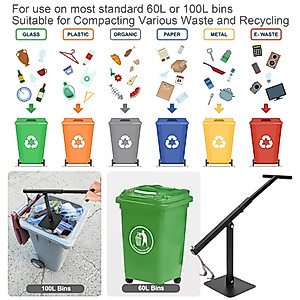 ikare Manual Trash Compactor for 60-100L Bins, Trash Compactor for Kitchen, Portable Small Trash Compactor, Waste Bin Compactor for Fast Food Restaurant