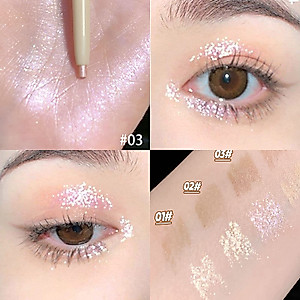 3PC Double Ended Highlighter Makeup Pen, Glitter & Matte Nude EyeLiner & Eyeshadow, Liquid Contour Liner 2 in 1 Eye Brightener Make Up Stick, Mulit-Funtional Long Lasting Lying Silkworm Pencil ( #01, #03, #04 )