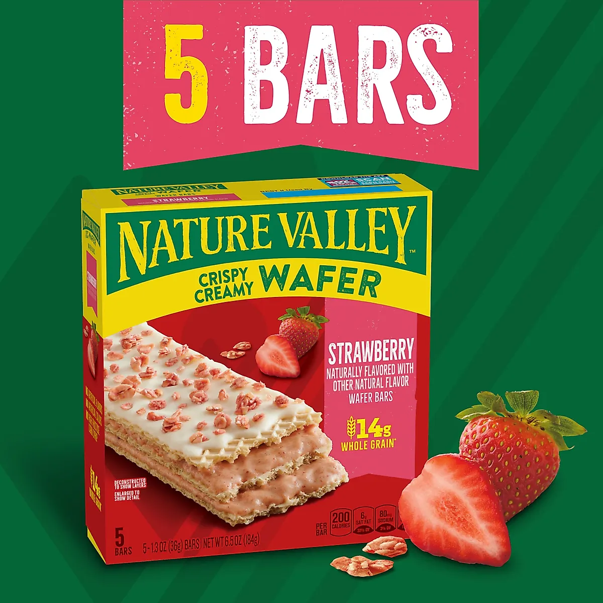 Nature Valley Strawberry Crispy Creamy Wafer Bars, Made With Whole Grain, 5 Bars, 6.5 oz Box