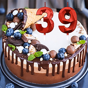 BLUE TOP 4 Inch Birthday Cake Candles Number Candles 3D Design Birthday Candles for Cake,Cake Topper Decoration for Kids,Adults,Party,Anniversary,Milestone Age.(DIY Red Number 4)